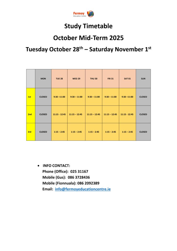 » Mid – Term Study Timetable Oct 2025